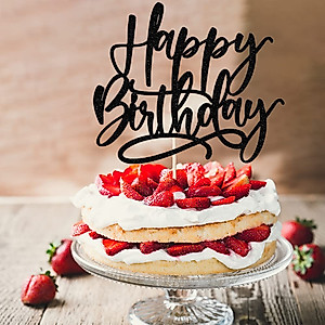 bejotaa Glitter Happy Birthday Cake Topper, Anniversary Celebration Party Decoration, Birthday Cake Party Decoration Supplies (black)