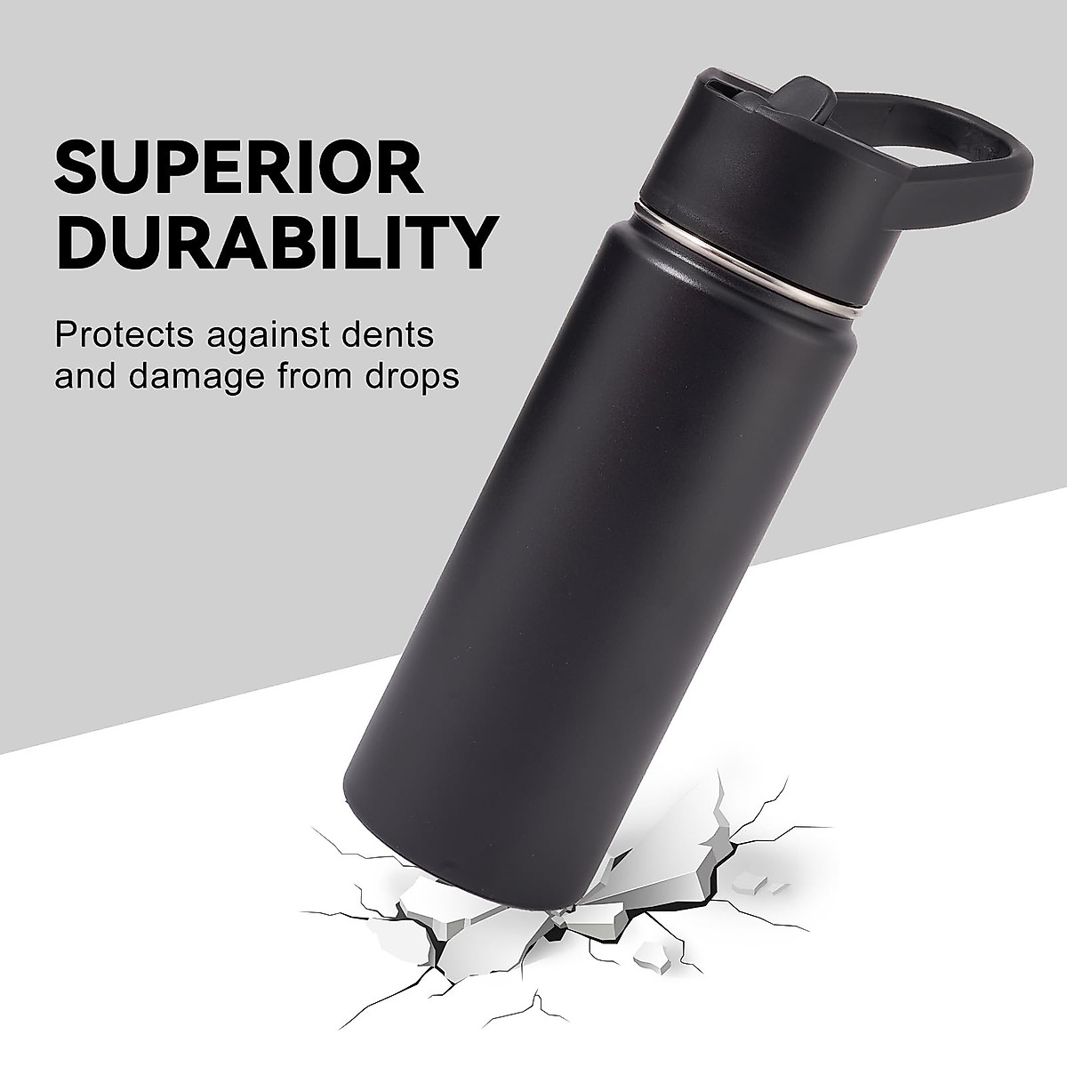 Kerilyn 18 oz Insulated Water Bottle With Straw, Stainless Steel, Vacuum Double Walled Leak Proof Sports Water Cups Flask with 2 Lids (Straw, Spout), Sweat-Proof BPA-Free, Black