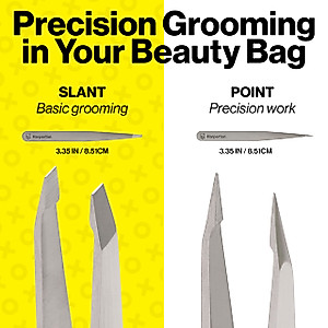 Harperton Pluckit - Professional Tweezers Set - Slant + Pointed Precision Tips