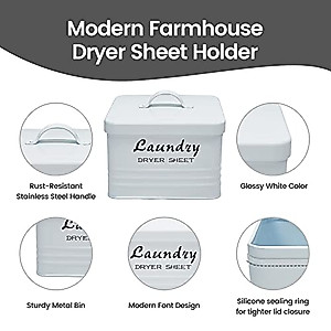 Farmhouse Metal Dryer Sheet Dispenser with Hinged Lid, Rustic Dryer Sheets Holder for Laundry Room Decor, Dryer Sheet Container Box Laundry Storage Organizer for Laundry Room Fabric Softener Sheets