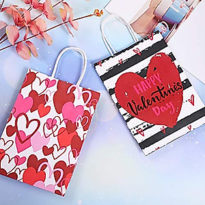 Cooraby 20 Pieces Valentines Day Paper Bags Valentine's Day Party Kraft Bags Paper Red and Pink Color Hearts Bags with Handle for Party Favors