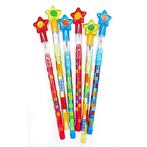 Tiny Mills 24 Pcs Building Blocks Brick Multi Point Stackable Pencil with Eraser for Brick Birthday Party Favor Prize Carnival Goodie Bag Stuffers Classroom Rewards Pinata Fillers