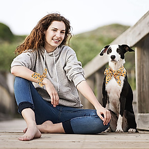 E-Clover Dog Bandanas & Matching Scrunchie Set Girl Flower Dog Scarf Bibs with Hair Tie Headbands for Medium Large Dogs Owner Mom Outfit Yellow