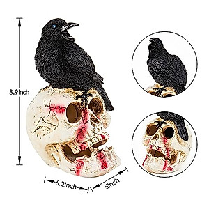HUYIENO Solar Halloween Decoration with Crow in The Skeleton Solar Powered Garden Lights Color Changing LED Halloween Yard Lawn Party Outdoor Decorations