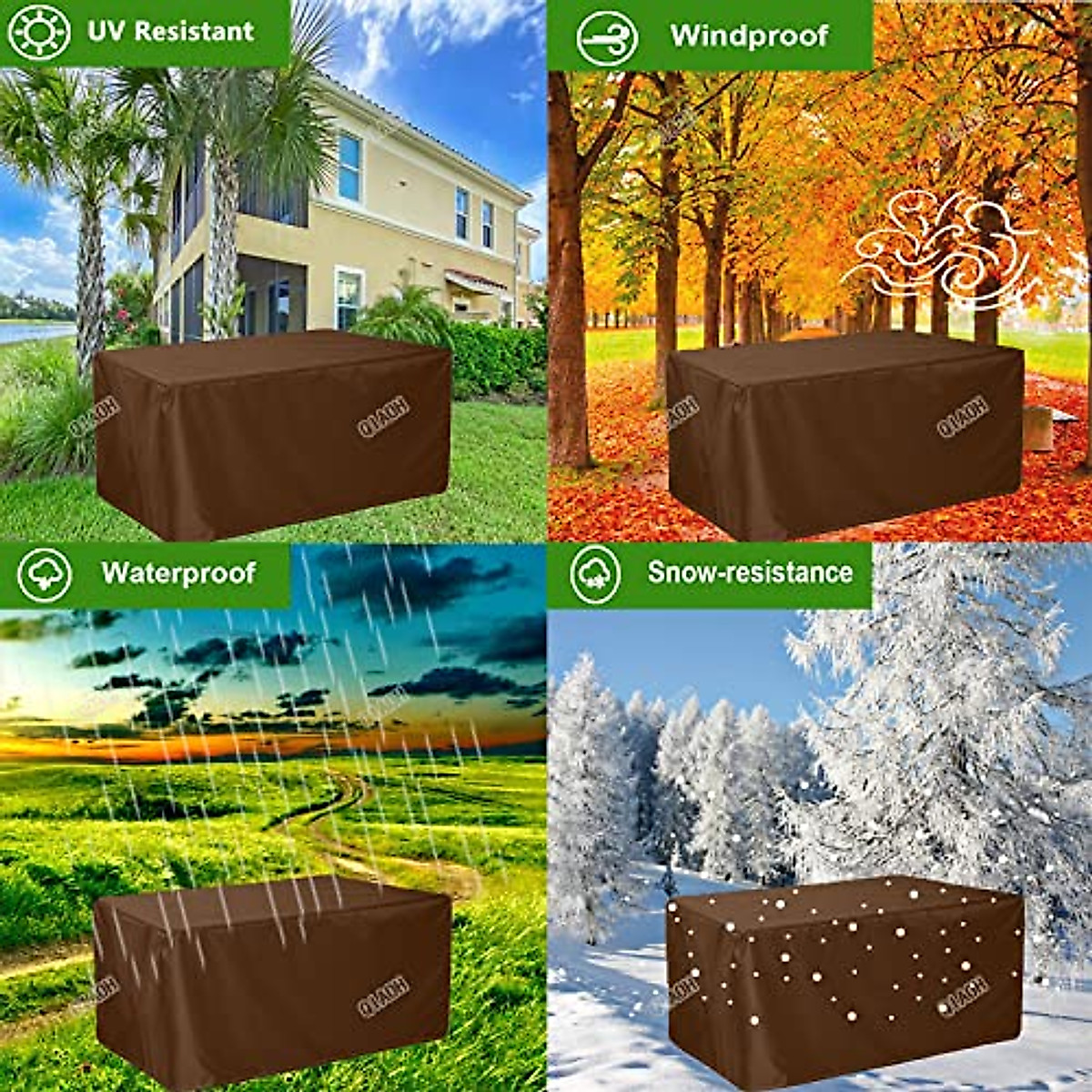 QIAOH Garden Furniture Covers Waterproof 46x46x29.6in, Patio Set Covers Rectangle Outdoor Table Chairs Covers ​Protector, 420d Heavy Duty, Windproof, Anti-Uv, Rattan Patio Furniture Cover