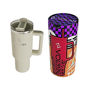 2nd Generation 40 oz Tumbler with Handle and Straw Insulated Tumblers Cups with Lids Straws Double Wall Vacuum Thermos cup 304 Stainless Steel Travel Mug Gifts for Men Women Him Her (Cream)