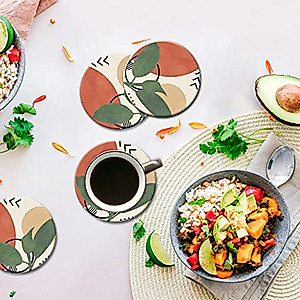 HOPONY Coasters for Drinks,6 Pieces Ceramic Stone Coaster Set with Metal Holder Stand, Cork Base,Absorbent Cups Place Mats for Home Decor,Abstract Leaf