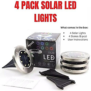 Monroe's Parloir LED Solar Lights, 8 LED's Per Solar Disk Lights, Outdoor Waterproof Solar In Ground Lights for Garden, Landscape, Pathway, Patio, and Driveway, 4 Pack (Cool White)