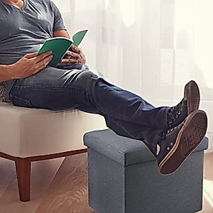 eMOUSE Storage Ottoman Folding Ottomans Footrest Stool for Living Room Bedroom Room Small Bench Foot Stool Rectangle Cube Grey L17W13H13IN