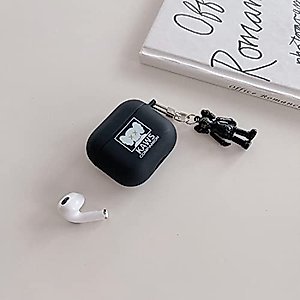 ZONOQX Compatible with AirPod 3 Case（2021），Fashion Frosted TPU Shockproof case with Funny Keychain for AirPod 3rd Generation Suitable for Men and Wome (3r Black face Bear)