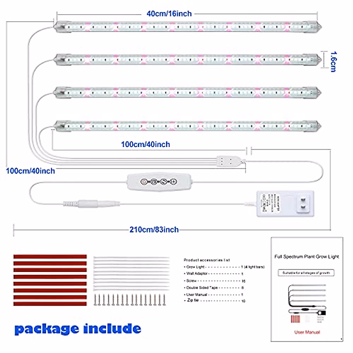 White Grow Light Strips for Indoor Plants, Moya Std 16in 6000K T5 Plant Light Full Spectrum Cabinet Grow Lamp with 240 White & Red LEDs, Auto ON/Off 3/6/12h Timer & 5 Brightness for Houseplants