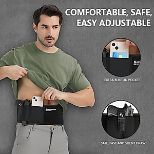 Mostcomtac Belly Band Holster for Concealed Carry - Gun Holsters for Men Women, Waist Holster for Pistols, Fit Glock, Ruger Lcp, S&W M&P 40 Shield Bodyguard, Sig Sauer, Beretta, 1911, Etc(Black S)