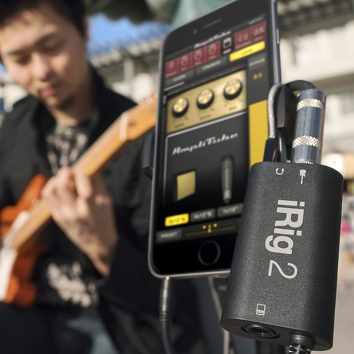 IK Multimedia iRig 2 portable guitar audio interface, lightweight audio adapter for iPhone and iPad with instrument input and headphone/amplfiier outs