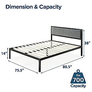 ZINUS Korey Metal Platform Bed Frame with Upholstered Headboard / Wood Slat Support / No Box Spring / Easy Assembly, King