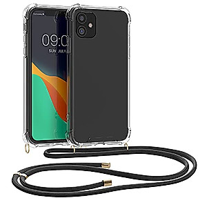 kwmobile Crossbody Case Compatible with Apple iPhone 11 Case - Clear TPU Phone Cover w/Lanyard Cord Strap - Transparent/Black