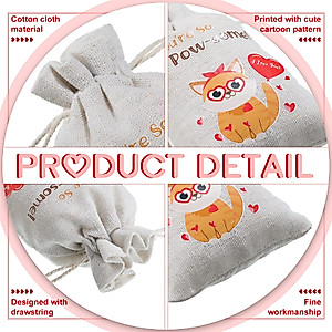 40 Pcs Valentine Drawstrings Canvas Bags, 4 x 6 Inch Small Valentine Reusable Muslin Bag Mini Candy Jewelry Drawstring Pouch Bulk Gift Bag for Kids Party Favor, Classroom Exchange Prizes