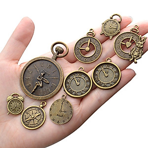 100g(about 40pcs) Alloy Clock Face Charm Pendant Steam Punk Gears Wheel Pendants Beads Craft Supplies for Jewelry Making, Antique Bronze
