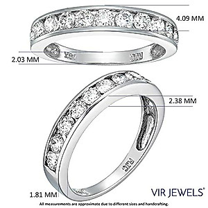 Vir Jewels 1 carat (ctw) Diamond Wedding Anniversary Band for Women, Half Eternity Round Diamond Engagement Ring 14K White Gold Channel Set 1 cttw, Size 5.5