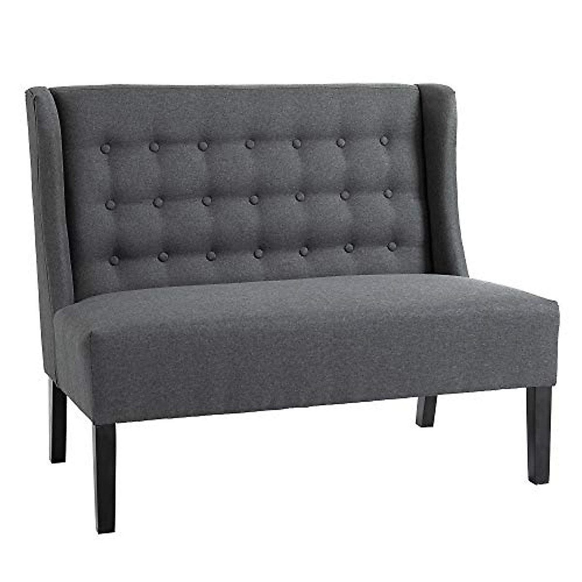 HOMCOM Wingback Double Sofa Linen Fabric Upholstery Button Tufted Loveseat Armless Couch Modern Contemporary Living Room Settee with Wood Legs, Grey
