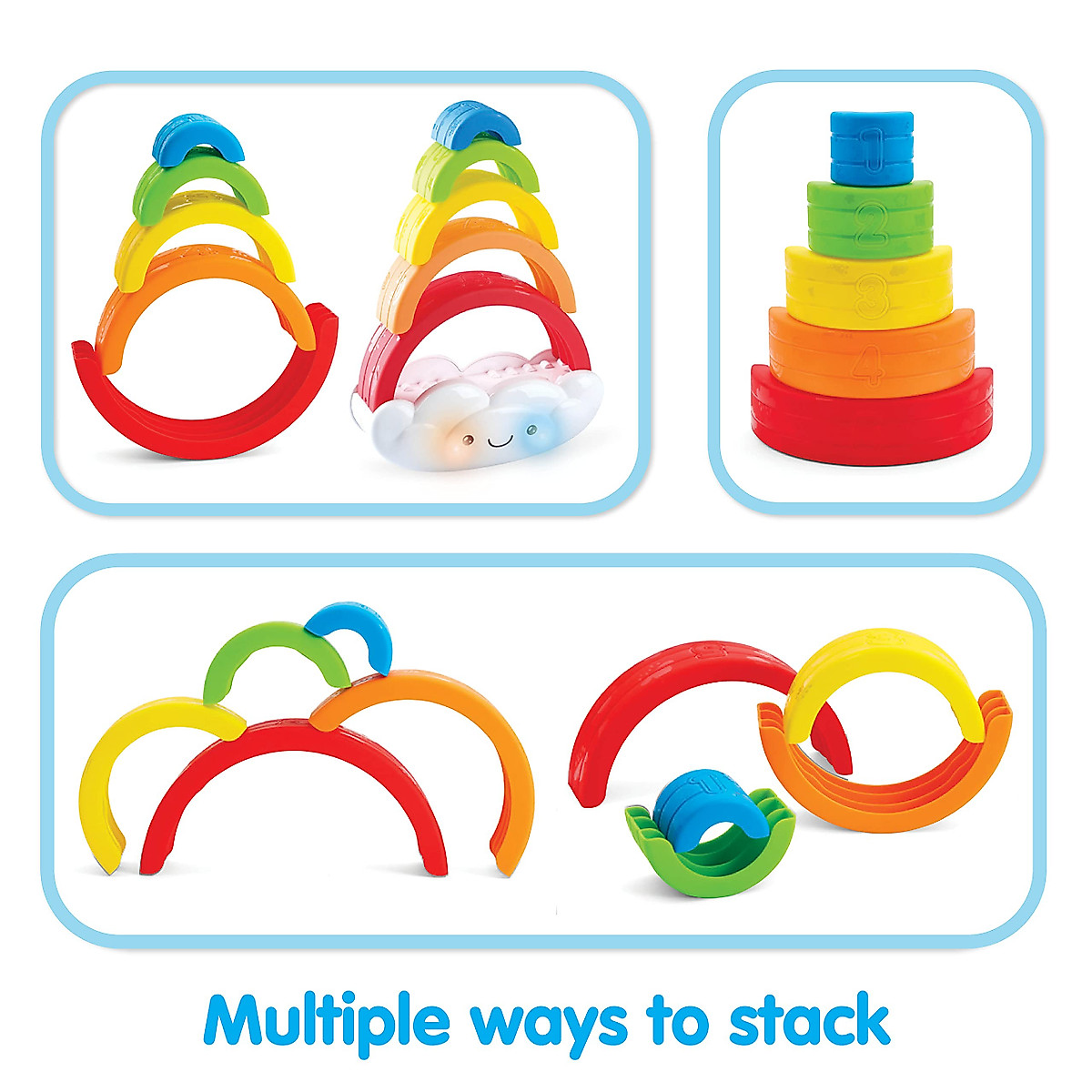 Kidoozie Musical Stack & Learn Rainbow - Stacking Activity Toy for Infants and Toddlers 6-24M - Motion Activated Lights and Sounds - Encourages Early Learning and Fine Motor Skills