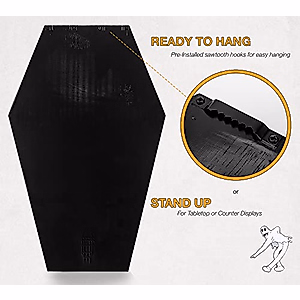 DoomRealm™ Extra Large Bamboo Coffin Shelf -Spooky Halloween Horror Home Decor Preassembled Floating Goth Shelf Bedroom Bathroom Kitchen Ready Hang Wall Table Top Dark Aesthetic Witchy Vampire Room