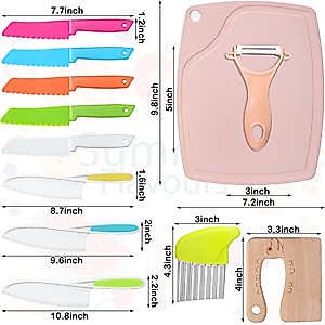 12 Pieces Kids Knifes Set Include Plastic Safe Toddler Knife Wooden Cutting Knifes Child Kitchen Knife Serrated Edges with Cutting Board Stainless Steel Potato Slicers Crocodile Chef Crinkle Cutter