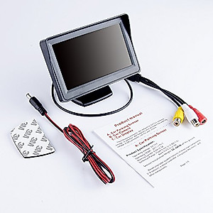 B-Qtech 4.3 inch Color TFT LCD Display Backup Camera Monitor only Rear View Reverse Camera Display for Car SUV Van Truck(Power Supply: DC 12V)