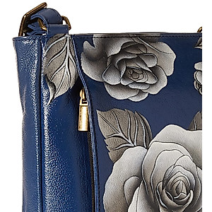 Anna by Anuschka Women's Anuschka Women s Genuine Leather Medium Crossbody Handbag Hand Painted Exterior Romantic Rose Bl, Romantic Rose Blue, One Size US
