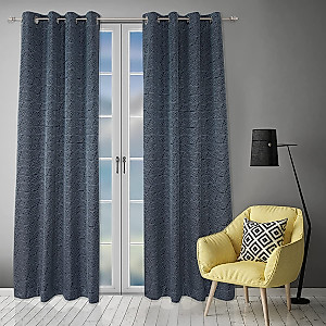 Decoberry Blackout Curtain Set - Includes 2 Blue and Black Triangle Pattern Curtains, Trinity, 52" X 108", 100% Light Blocking and Sound Filtering, Thermal Insulation - Geometric Design with Grommets