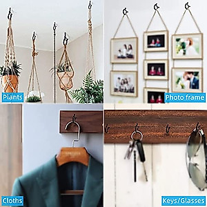 Screw Hooks for Hanging, 6 Packs Safety Buckle Design Q-Hanger for Outdoor String Lights, Outdoor Hooks for Hanging Plants Windproof Cup Hooks for Wind Chime and Baskets, Black