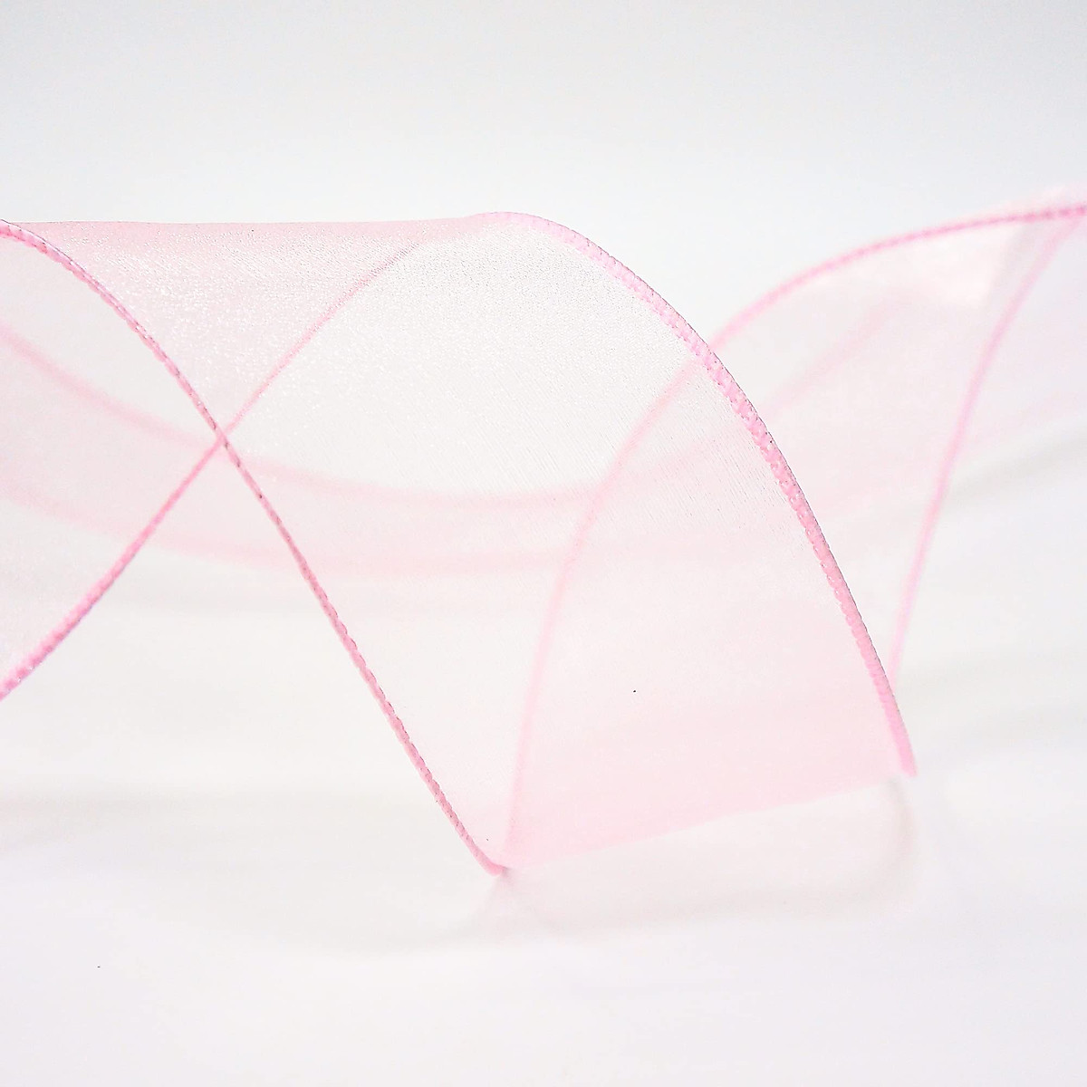 CT CRAFT LLC Sheer Organza Wired Ribbon for Home Decor, Gift Wrapping, DIY Crafts, 2.5” x 25 Yards x 2 Rolls - Pink