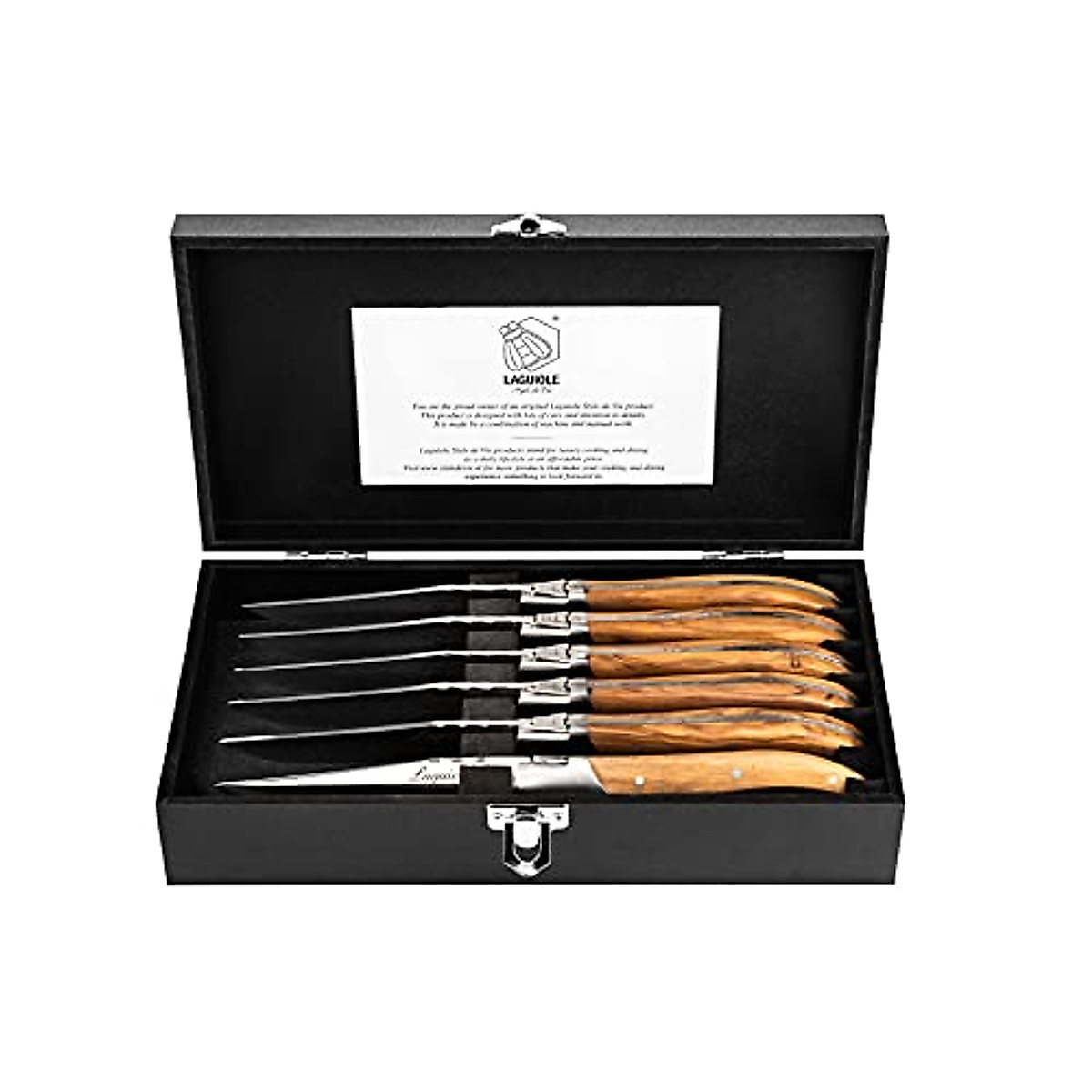 Laguiole Style de Vie Steak Knives, Luxury Line, 6 pieces, Olive Wood, in giftbox