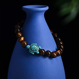 Hicarer 10 Pieces Turtle Beads Bracelet Natural Stone Elastic Friendship Bracelet Hawaii Summer Beach Bracelets for Women Men