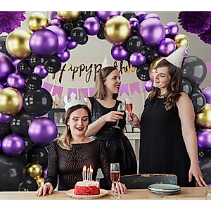 Metallic Purple Black Balloons Garland Arch Kit-143Pcs for Baby Shower, Birthday, Graduation, Engagement, Anniversary with Black & Gold Accents