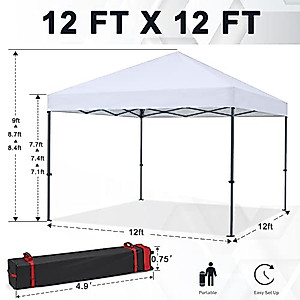 COOSHADE Durable Easy Pop Up Canopy Tent 12x12Ft(White)