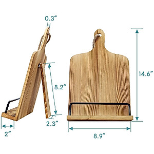 Soligt Cookbook Stand for Kitchen Counter Adjustable iPad Tablet Recipe Book Holder Rustic Wood Cutting Board Style - Brown