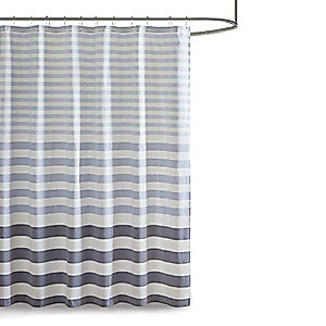 Madison Park Aviana Shower Curtain, Yarn Dyed Woven Stipe Design, Modern Bathroom Decor, Machine Washable, Fabric Privacy Screen 72x72, Navy