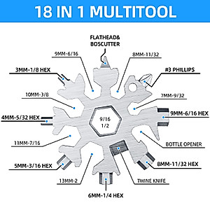 Snowflake Multitool 2PCS 18-in-1 Stainless Steel Snowflake Multi Tool Keychain Tool Gadgets for Outdoor Travel Camping Daily Mens Gifts