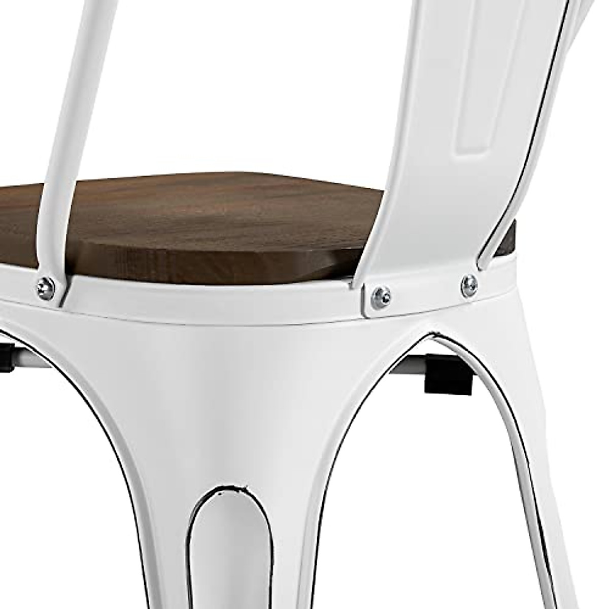 Yaheetech Set of 4 Metal Dining Chairs with Wood Seat Metal Side Chairs Kitchen Chairs with Back Bistro Café Trattoria Kitchen, Distressed White