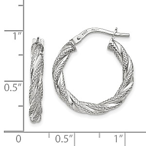 14K White Gold Twisted Round Hoop Earrings
