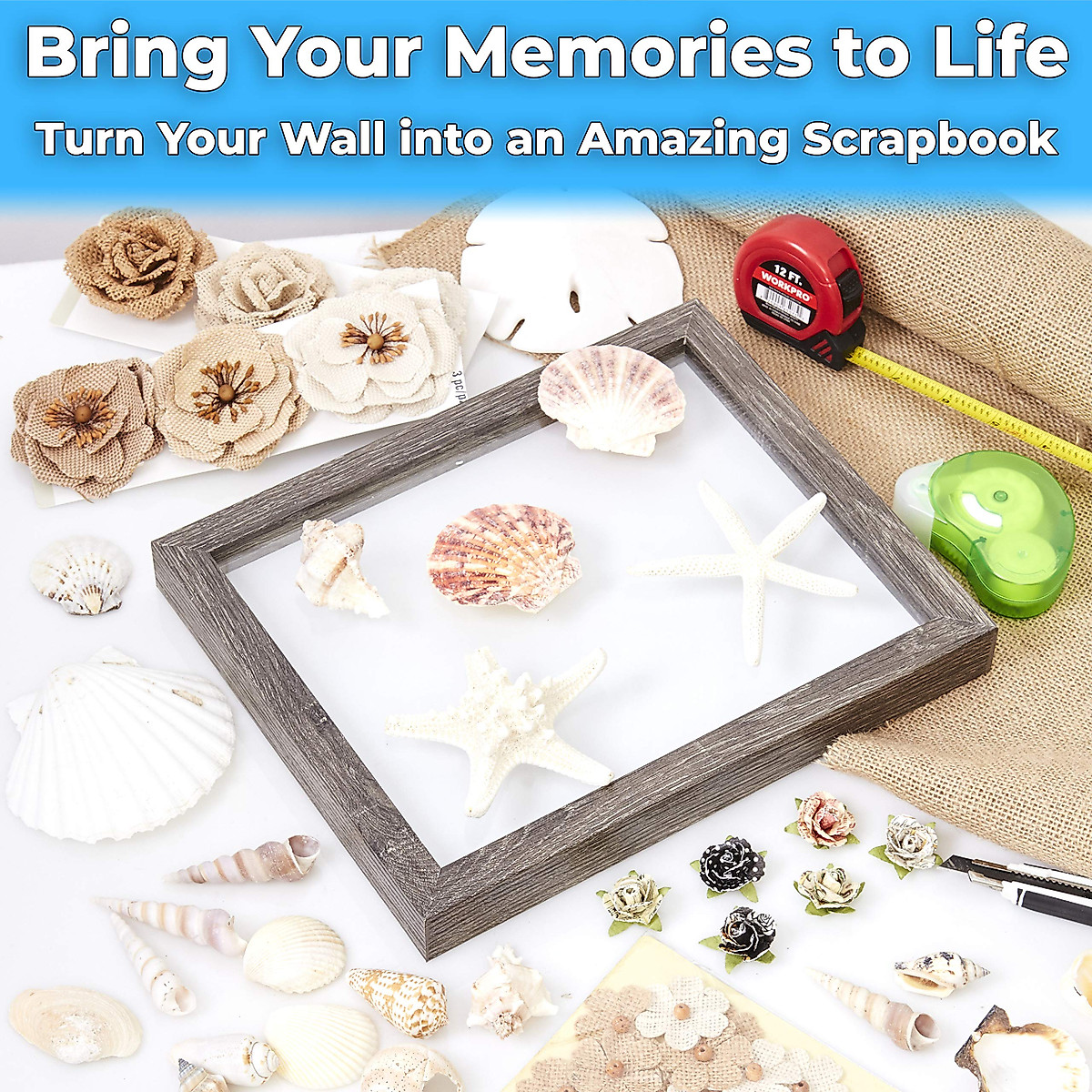 Super-Sturdy 11x14 Gray Shadow Box Frame With Glass 1pk . Large Rustic Wood Memory Box For Wedding Flowers, Jerseys, Pet Photos, Ticket Stubs or Medals