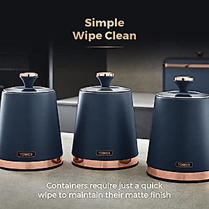 Tower T826131MNB Cavaletto Set of 3 Storage Canisters for Tea/Coffee/Sugar, Steel, Midnight Blue and Rose Gold