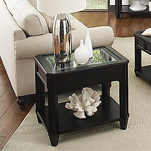 Beaumont Lane Glass Top Rectangular End Table in Black Forrest Birch