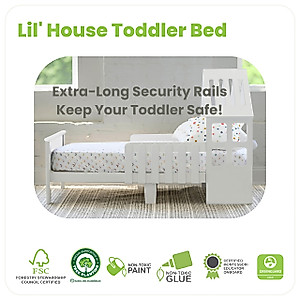 Little Partners Lil' House Toddler Bed - House Bed Design for Kids Bedroom Furniture - Children's Toddler Bed with Guard Rails, Low to Ground Modern Clean Design with Solid Wood (Soft White)