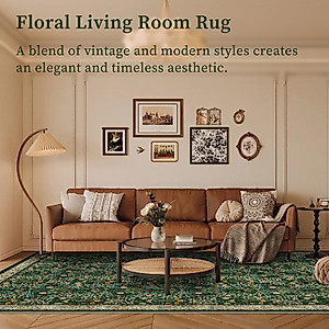 8 X10 Area Rugs for Living Room, Machine Washable Rug for Bedroom, Green Rug Non-Slip for Hardwood Carpet, Vintage Soft Low-Pile Throw Rugs for Dining Room, Kitchen, Entryway, and Dorm