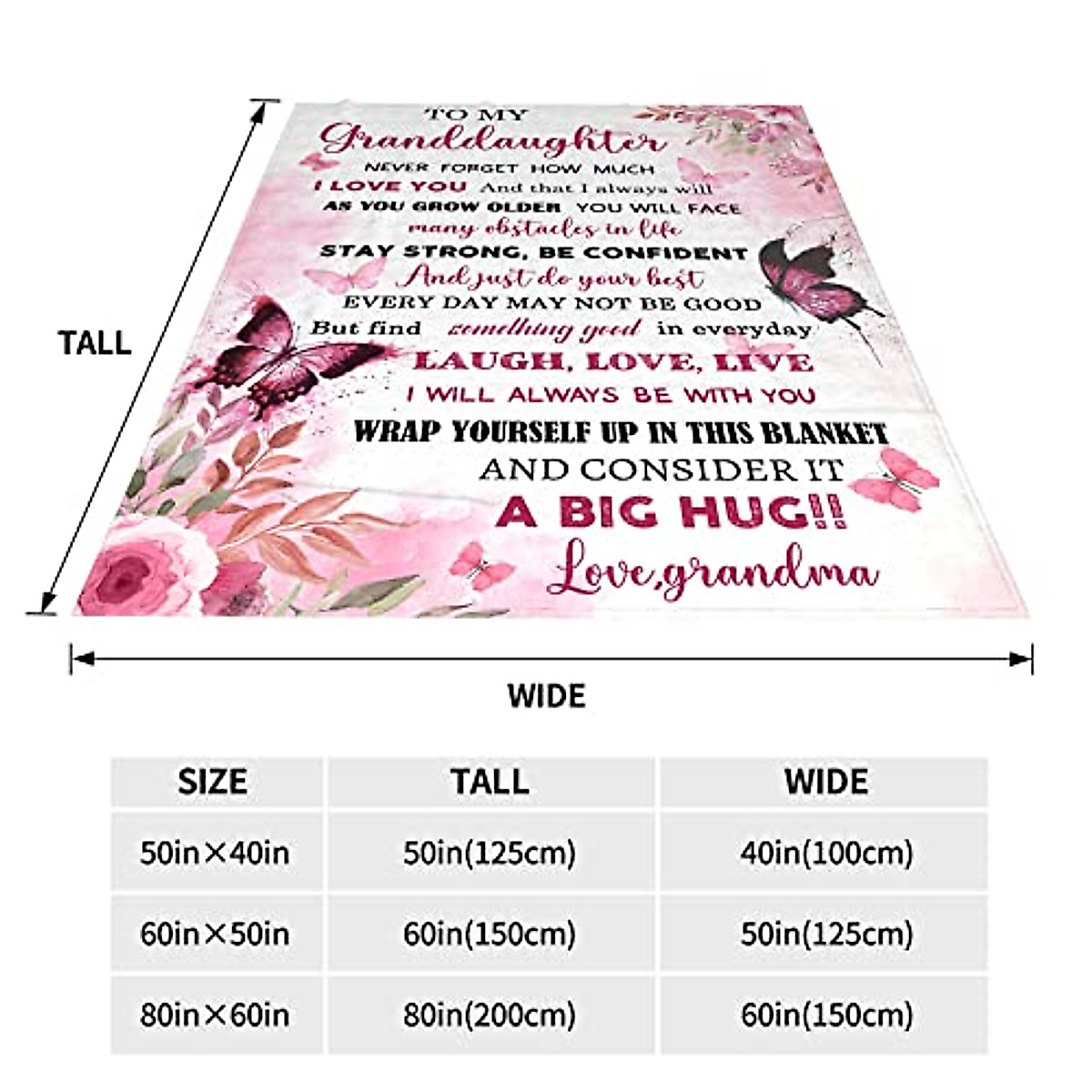 RIEDIOVS Granddaughter Gifts Blankets-to My Granddaughter Blanket-Granddaughter Gifts from Grandma-Birthday for Granddaughter 60" x 50" Throw Blanket -1