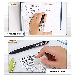 Zebra Sarasa Dry 0.5 Retractable Gel Ink Pen for left-handed, Rubber Grip, 0.5 mm, 3 Body Color Black Ink, Sticky Notes Value Set