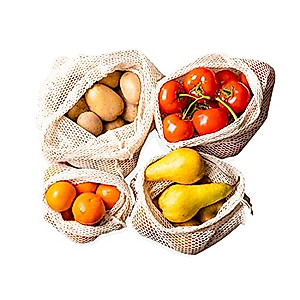 WHITEWRAP Reusable Mesh Bags with Drawstrings | 10”x18” Large |6-Pack |Eco Friendly Bags, Food Storage, Natural Cotton, Biodegradable Fabric Bags, Snack Bags, Cloth Bags, Gift Bag for Halloween