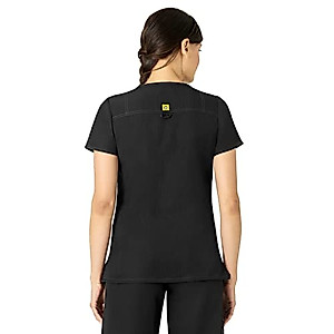 WonderWink Womens Four -Way Stretch Sporty V-Neck Top Medical Scrubs Shirts, Black, X-Large US