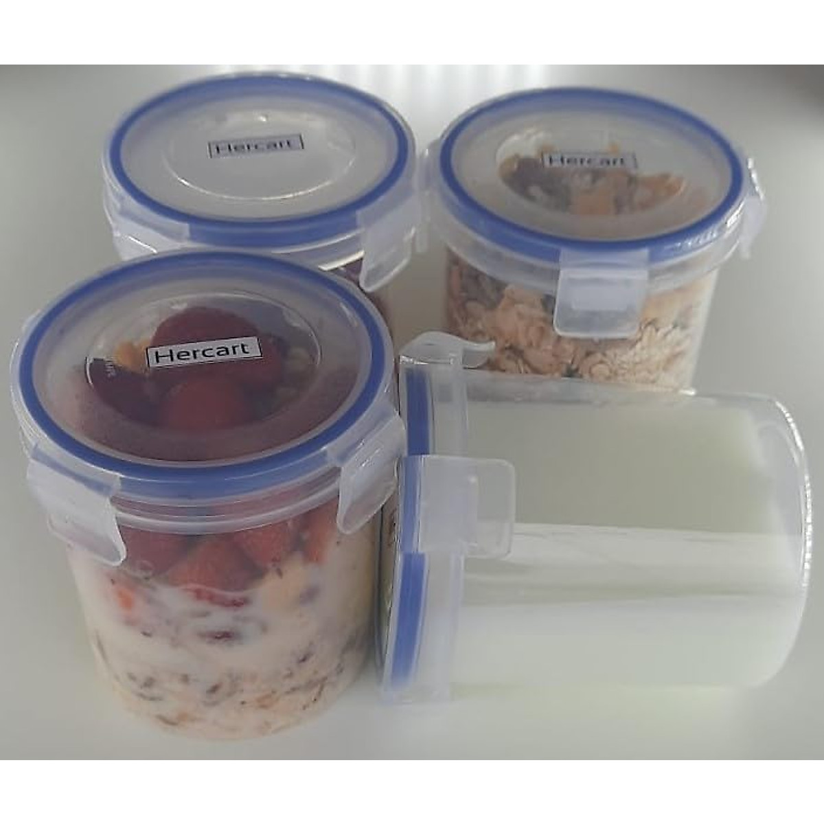 Overnight Oats Container with Lids (pack of 4) 17 oz Plastic Jar with Lid Container Portable Cereal and Milk Storage Jars Vegetable and fruit Salad Storage